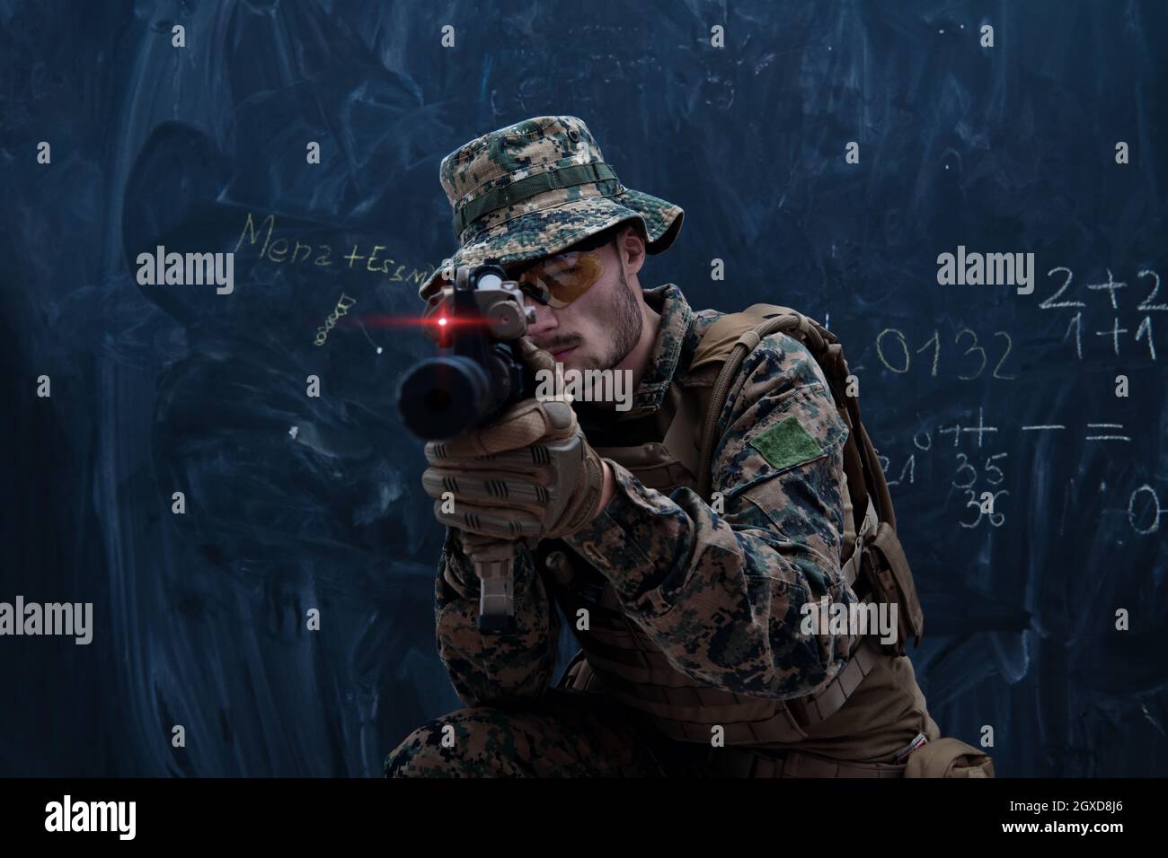 modern warfare american marines soldier in action while sneaking and ...