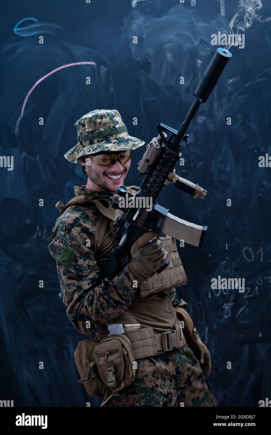 modern warfare american marines soldier with smoke from the barrel of ...