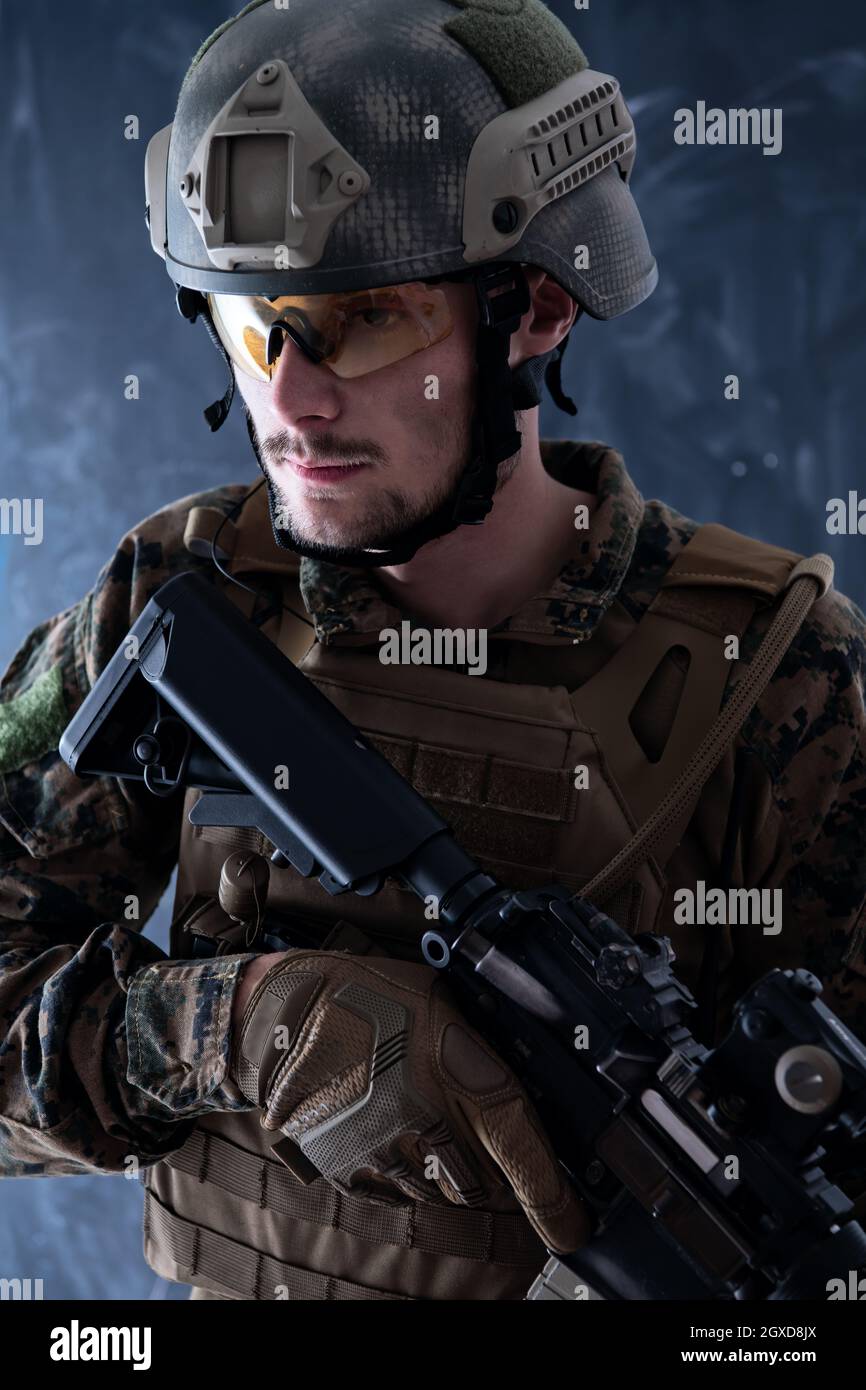 modern warfare authentic american marines soldier in protective combat ...
