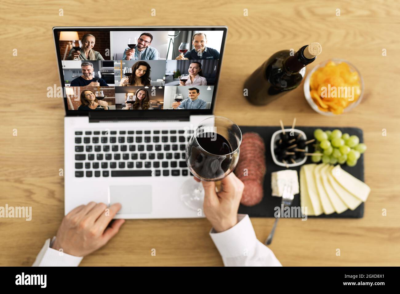 Virtual Wine Tasting Dinner Event Online Using Laptop Stock Photo - Alamy