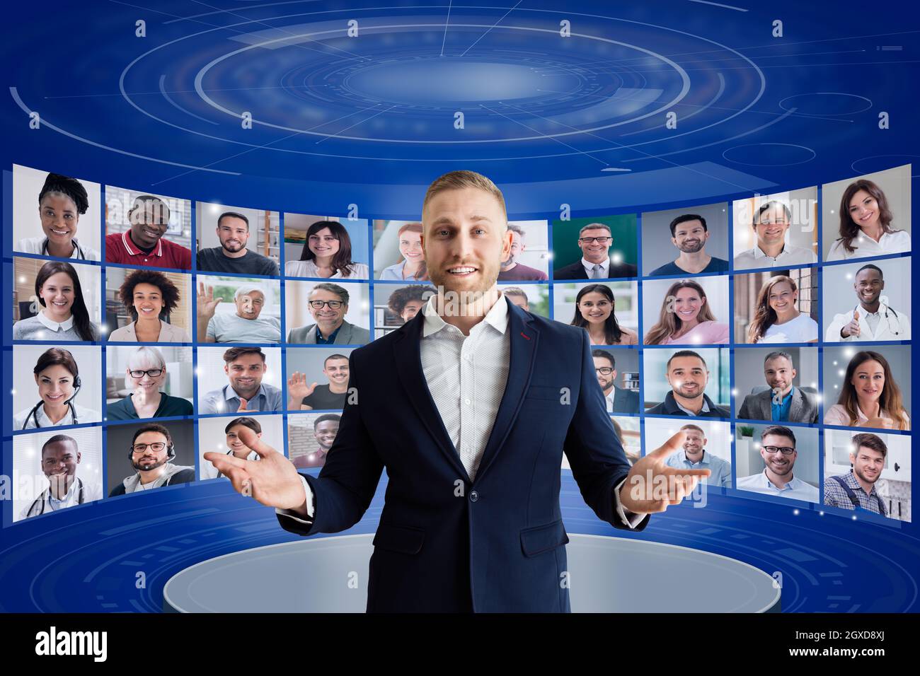 Virtual Event Conference Or Convention. Online Speaker Seminar Stock ...