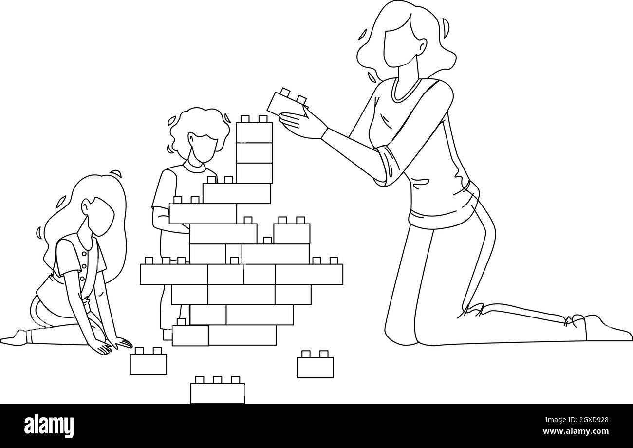 Woman Babysitting And Playing With Children Vector Stock Vector Image ...