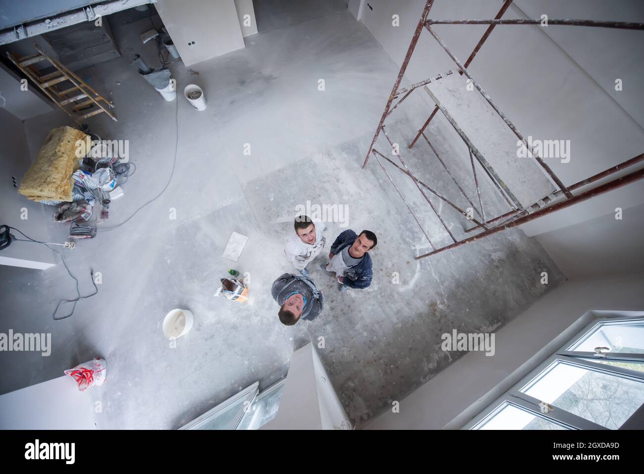 top view portrait of Workers and builders with dirty uniform in ...