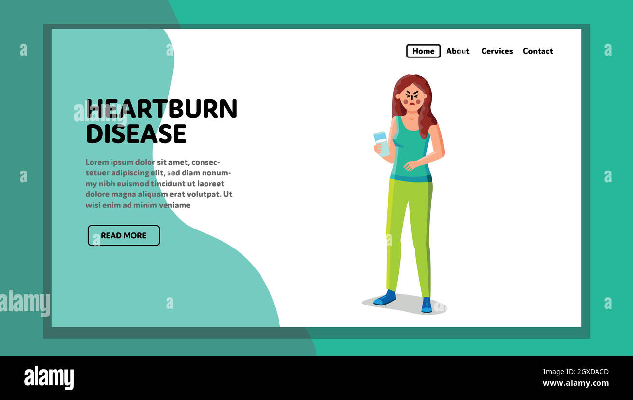 Heartburn Disease Suffering Young Woman Vector Illustration Stock ...
