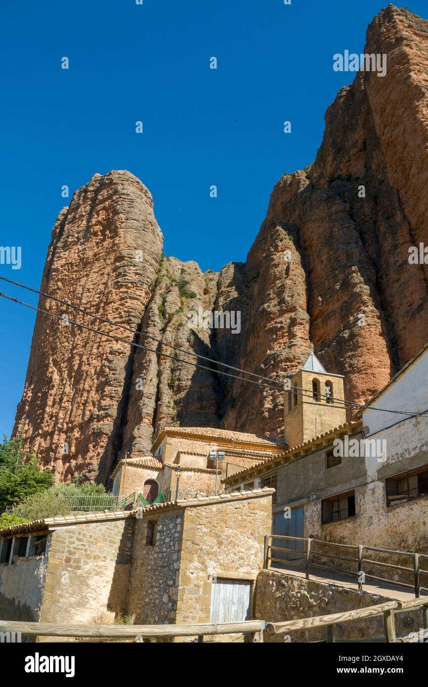 Landscape of the Mallos de Riglos famous geological formations with the ...