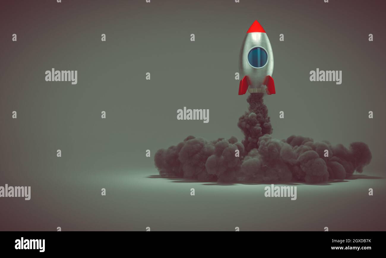 space rocket takes off with a lot of smoke. 3d render Stock Photo - Alamy