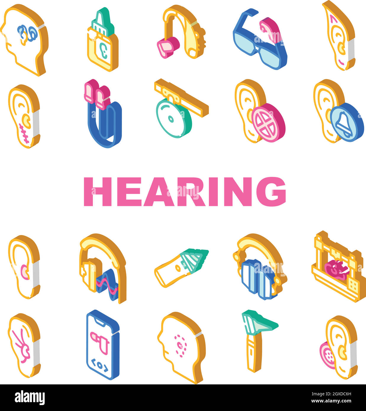 Hearing Equipment Collection Icons Set Vector Illustrations Stock ...