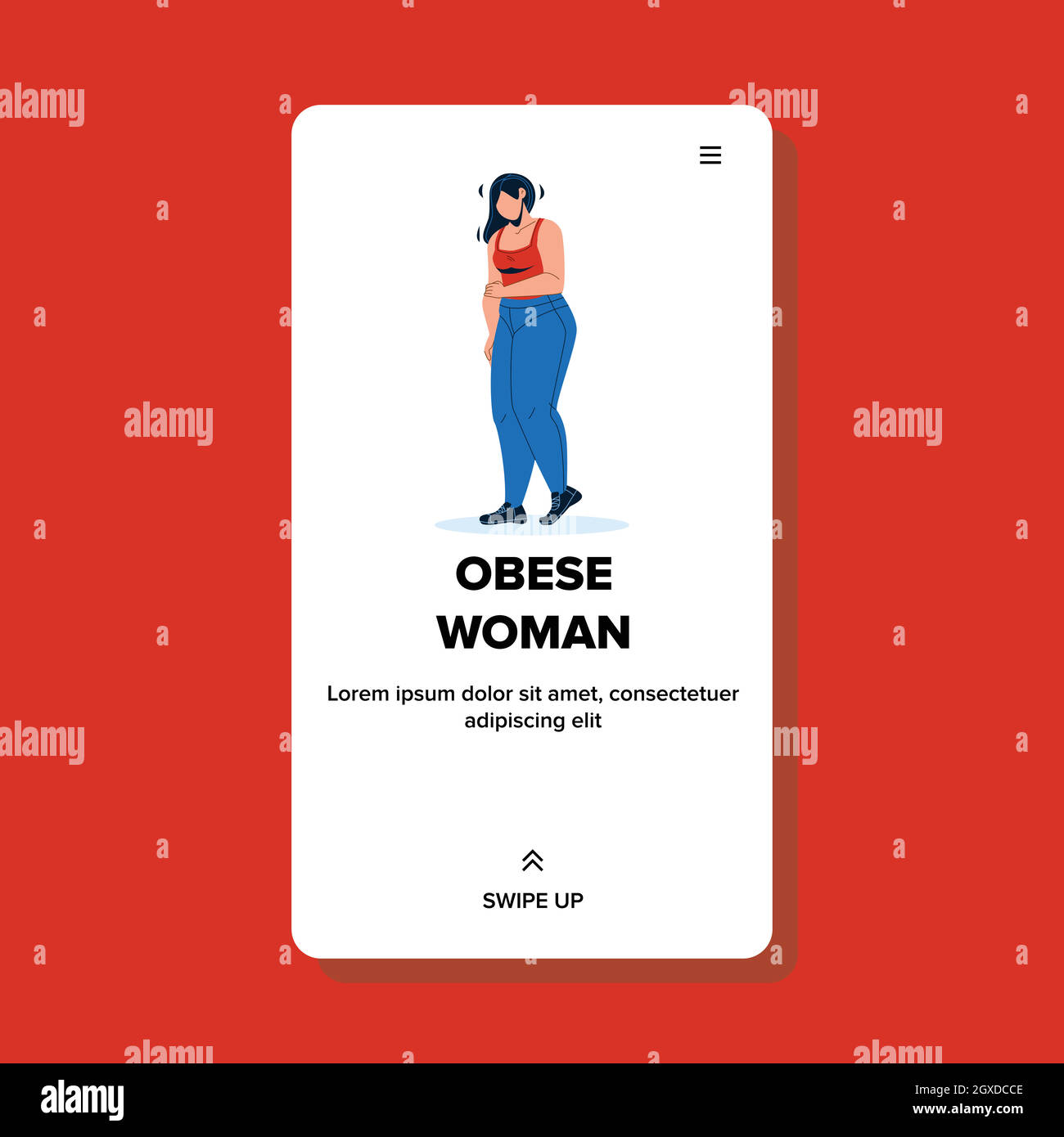 Obese Woman Sad Depressed Weight Problem Vector Stock Vector Image ...