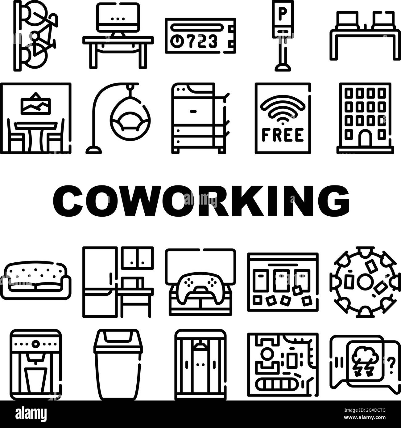 Coworking Work Office Collection Icons Set Vector Stock Vector Image ...