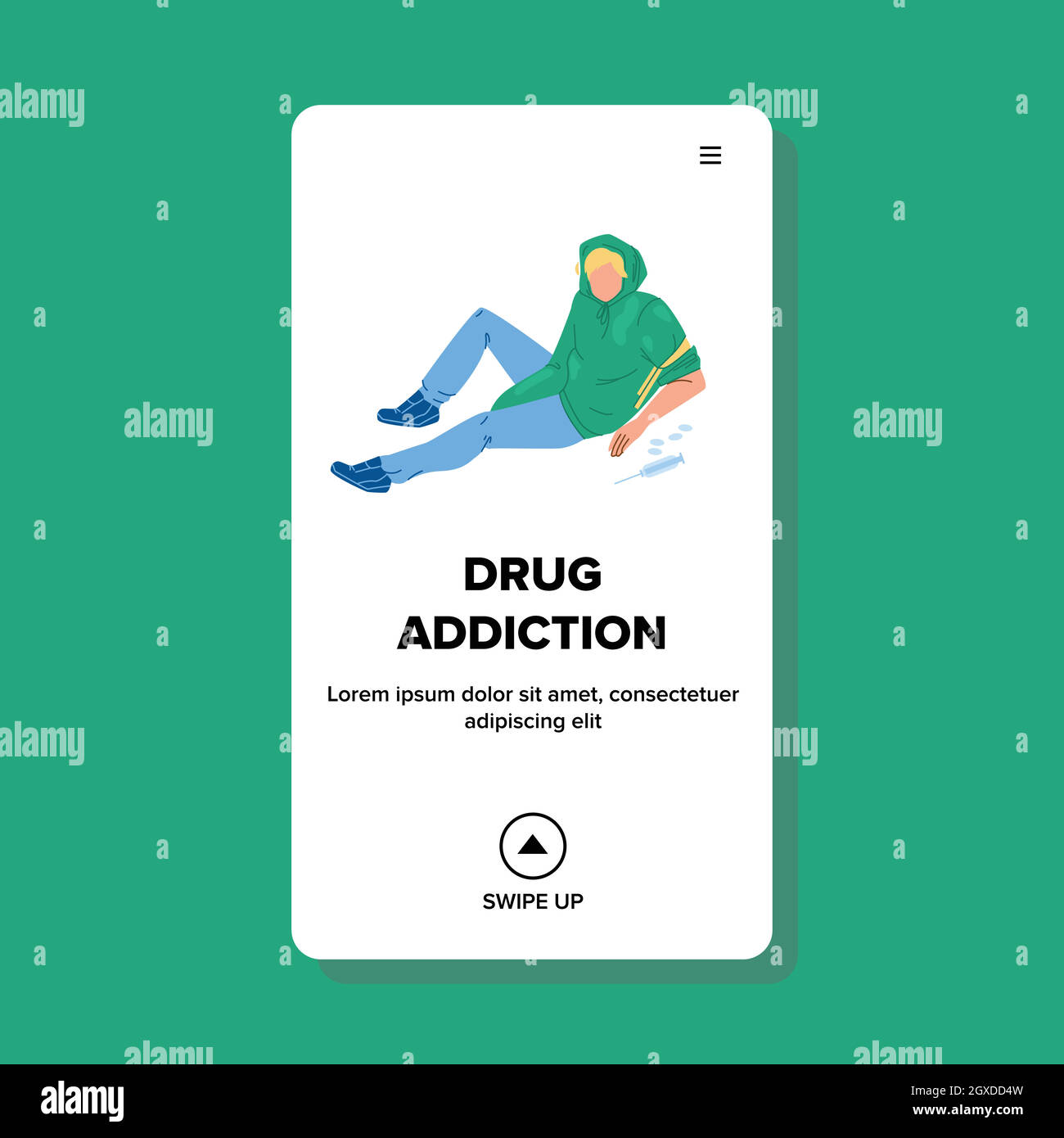 Drug Addiction Man With Pills And Syringe Vector Stock Vector Image ...