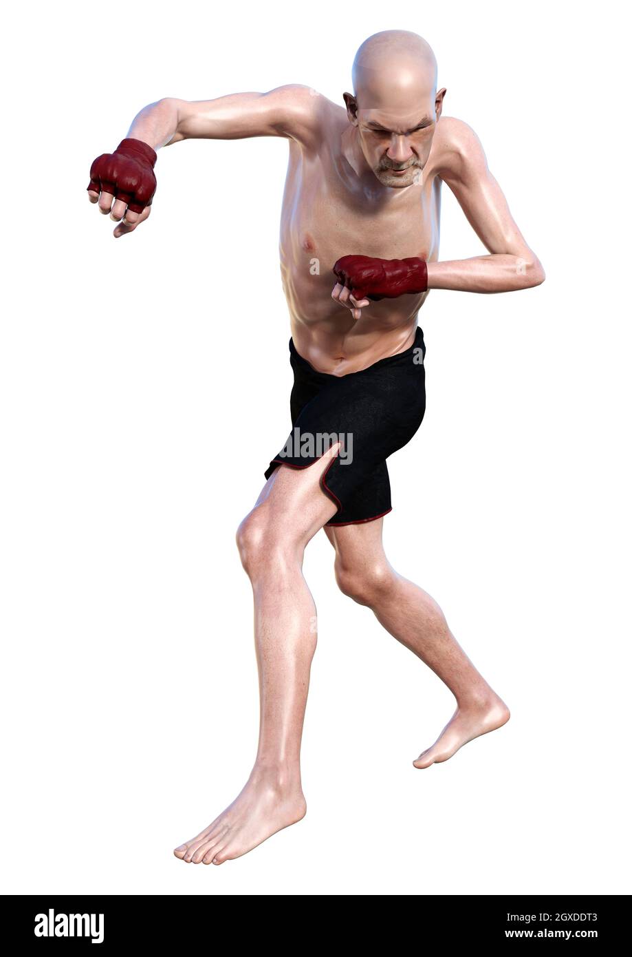 3D rendering of a senior man boxing isolated on white background Stock ...