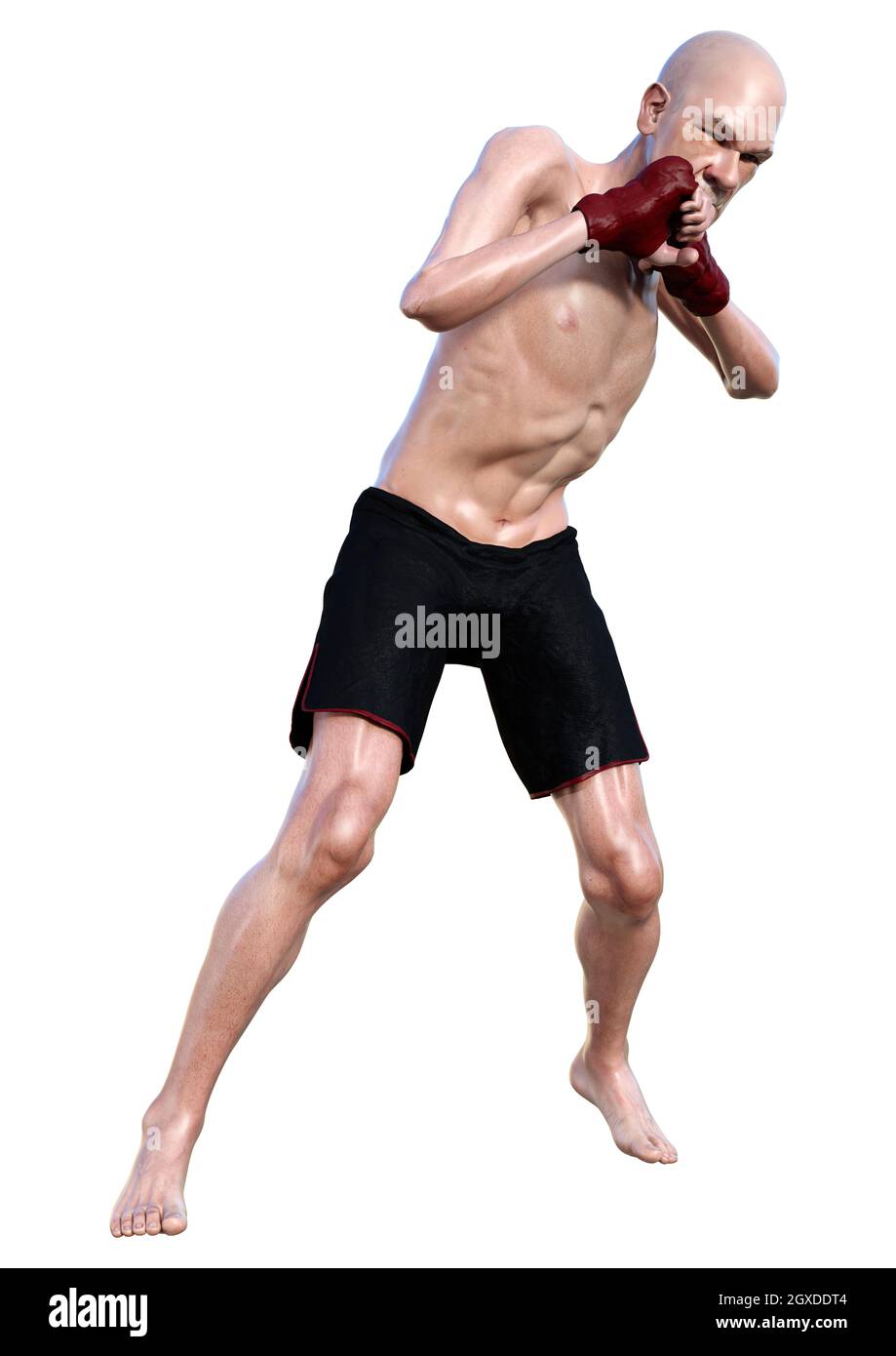 3D rendering of a senior man boxing isolated on white background Stock ...