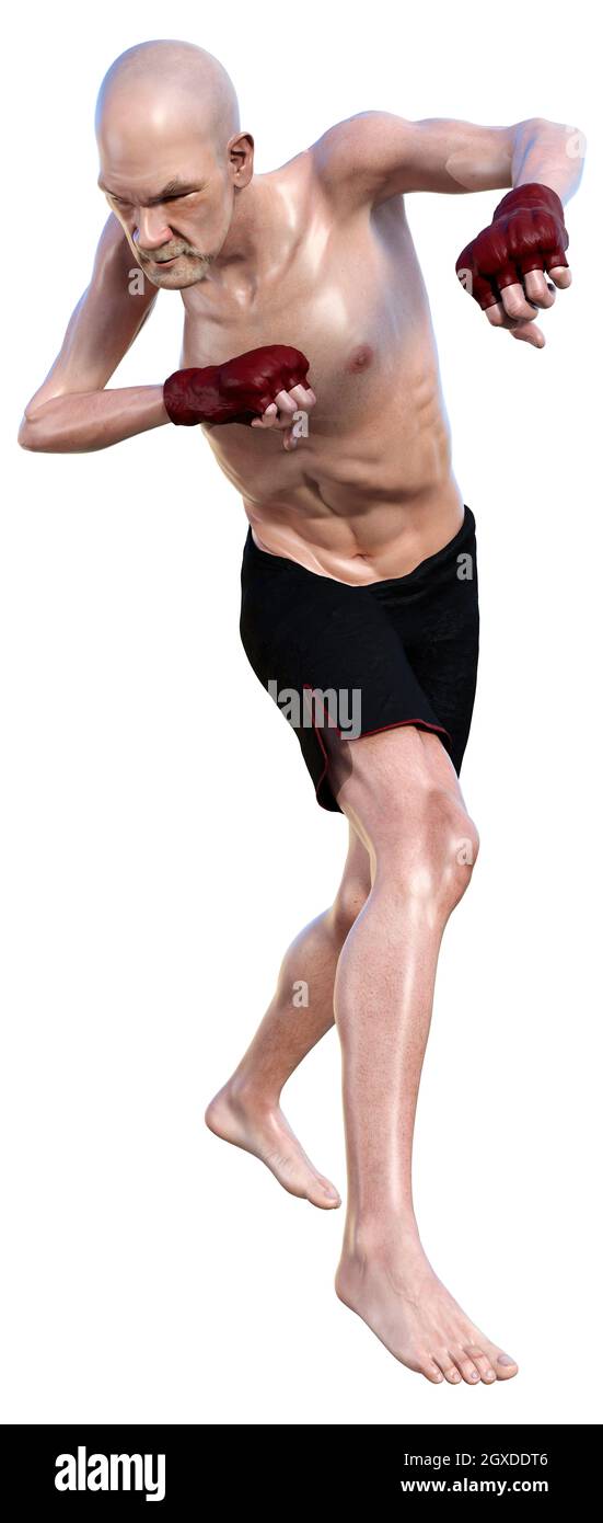 3D rendering of a senior man boxing isolated on white background Stock ...