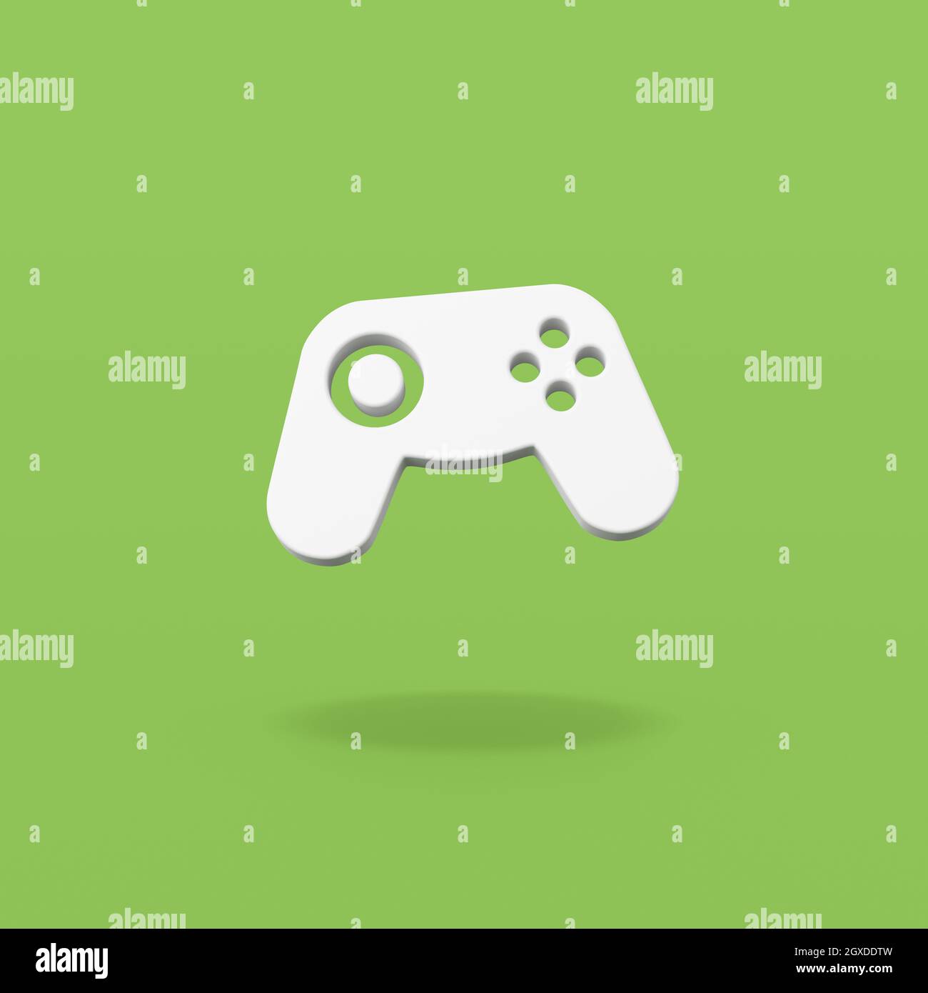 White Gamepad Controller 3D Symbol Shape Isolated on Flat Green ...