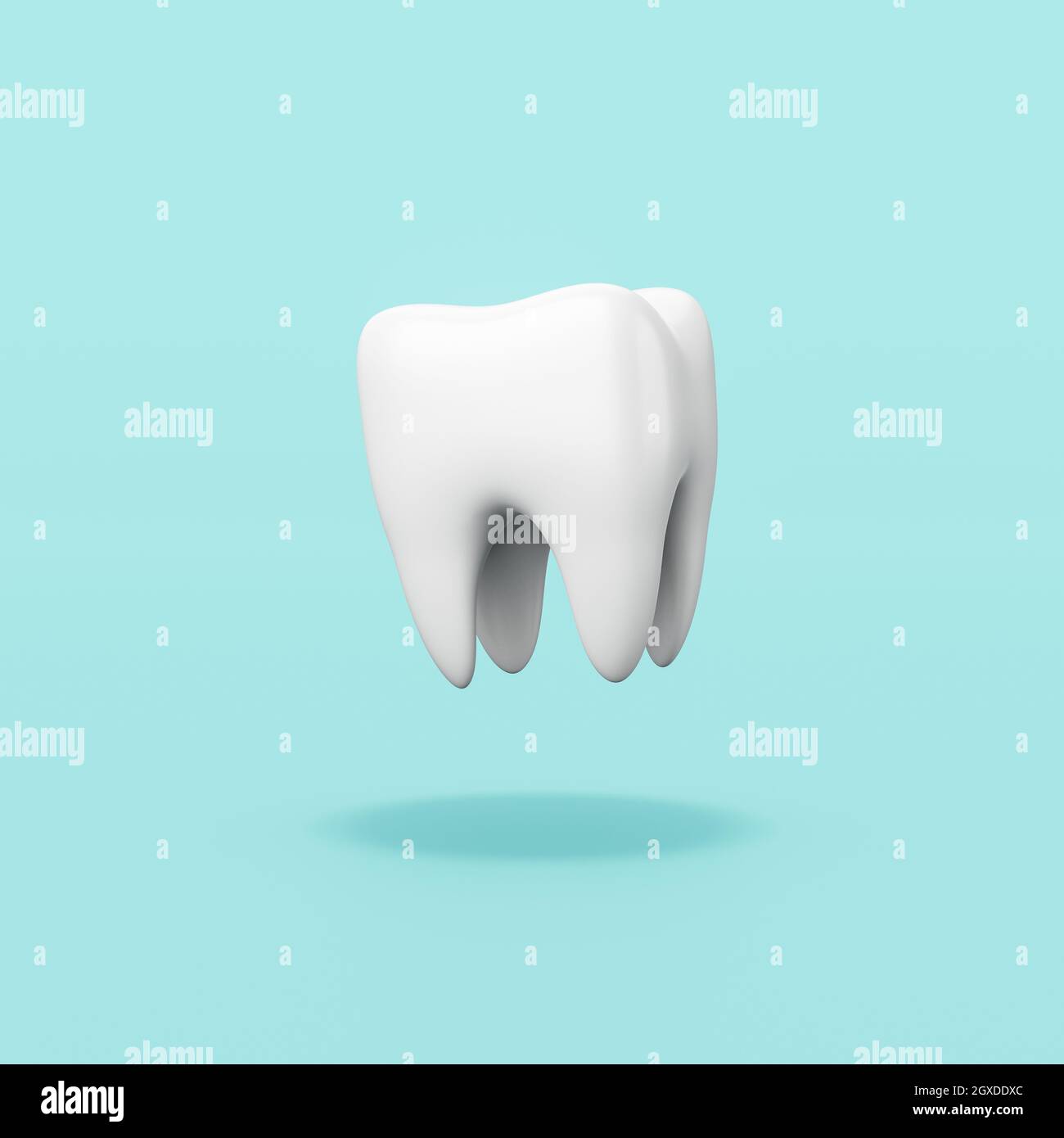 Single White Tooth Isolated on Flat Blue Background with Shadow 3D ...