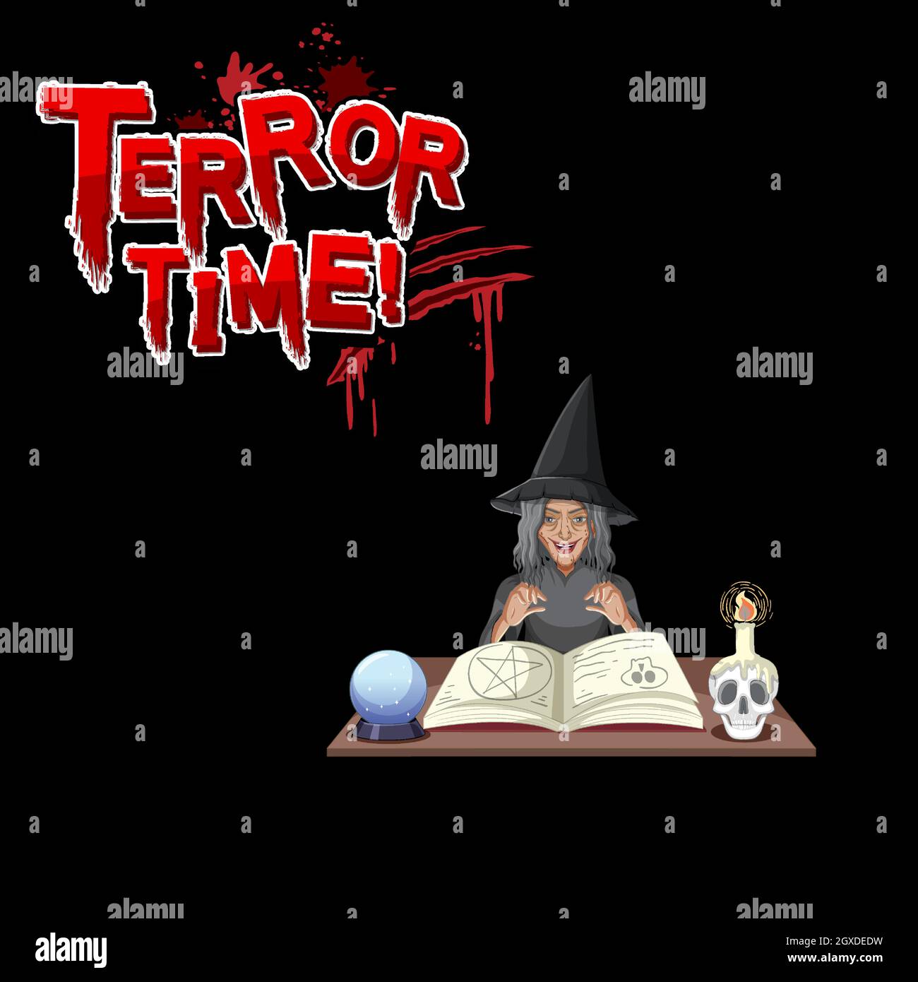 Terror Time logo with old witch cartoon character illustration Stock ...