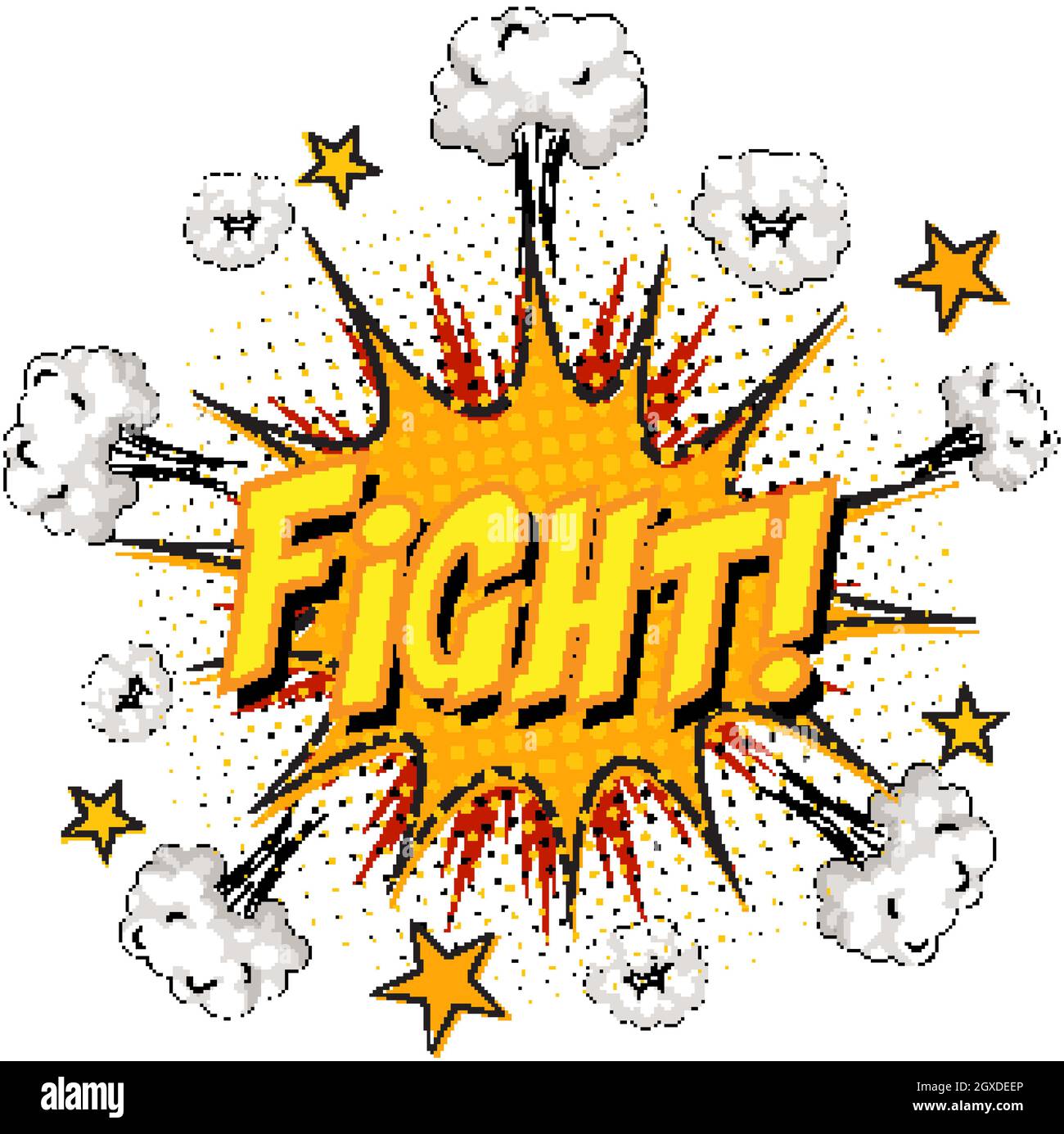 FIGHT text on comic cloud explosion isolated on white background ...