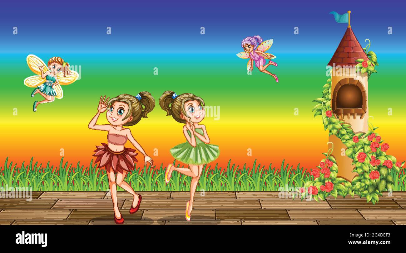 Fairies cartoon character on rainbow gradient background illustration ...