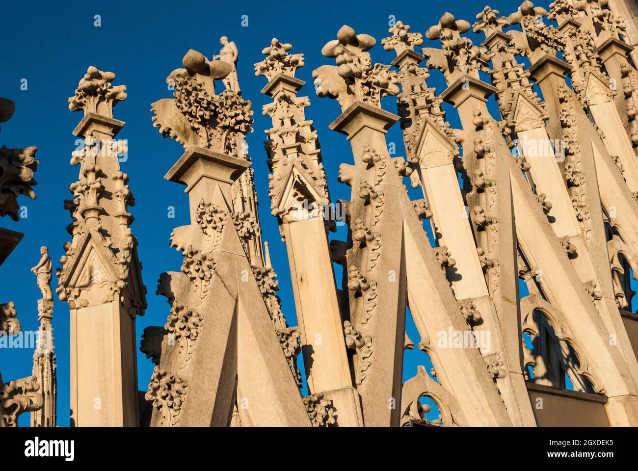 Ornate lattice work of pinnacles adorning the cathedral. View from ...