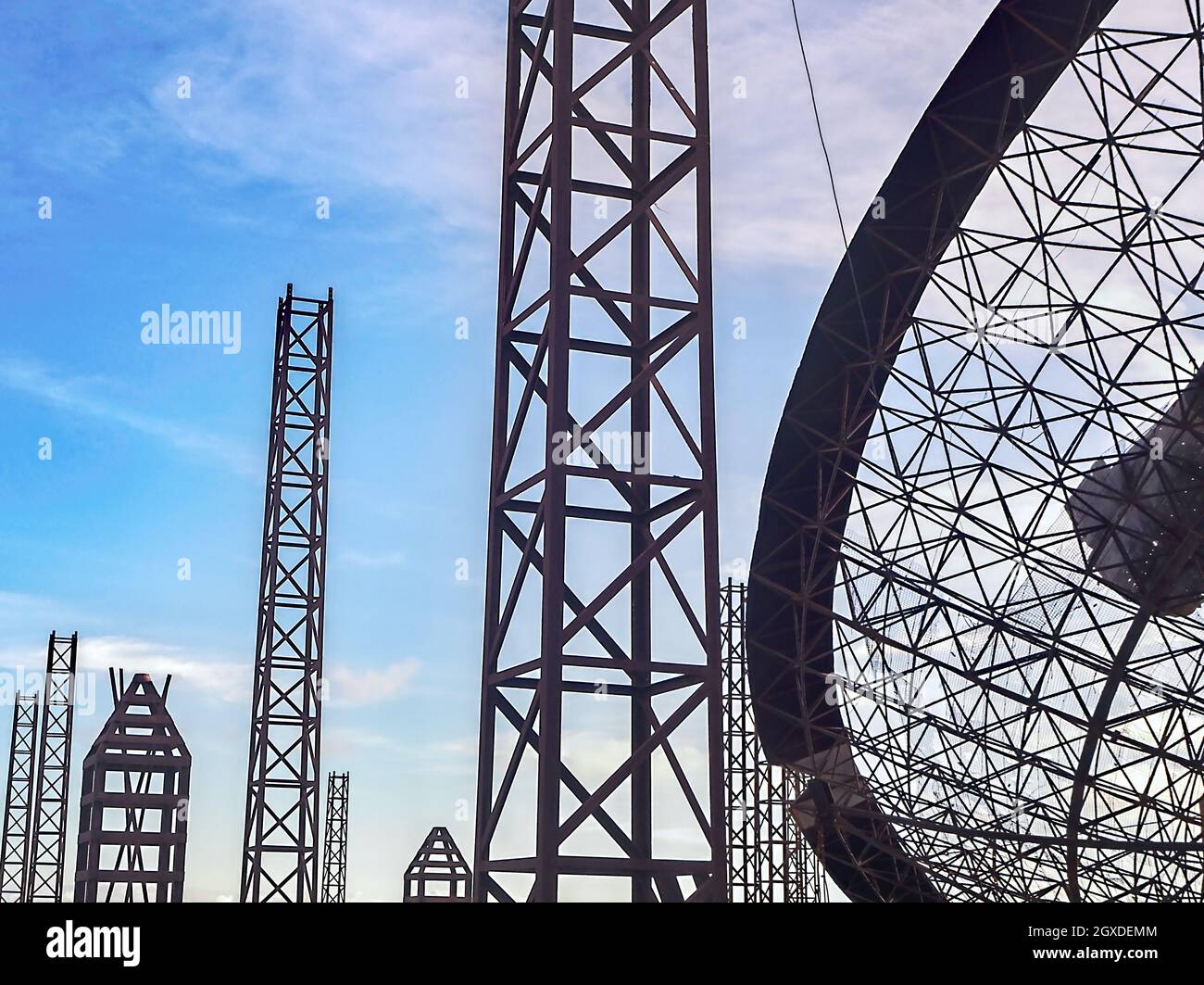 Detail of a completely destroyed and broken old, very large satellite ...