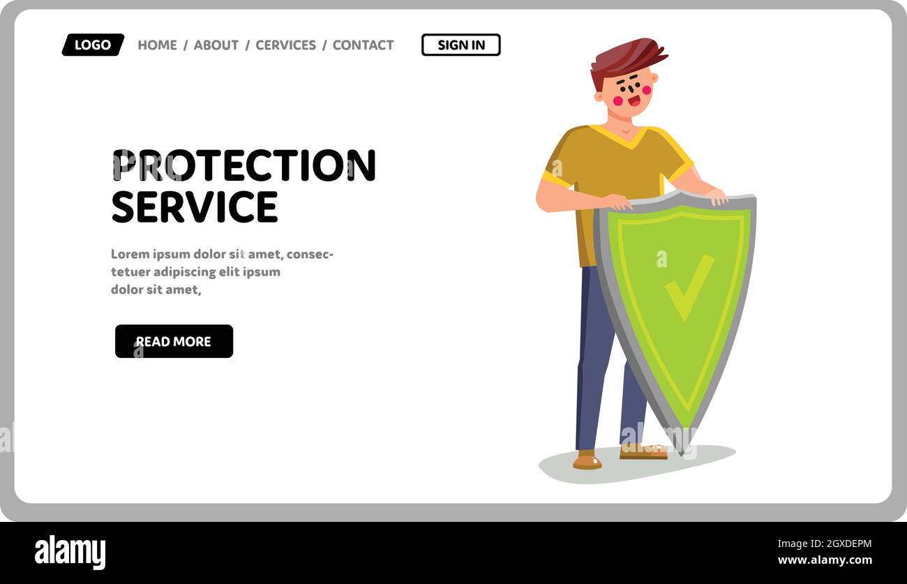 Protection Service Worker Holding Shield Vector Illustration Stock ...