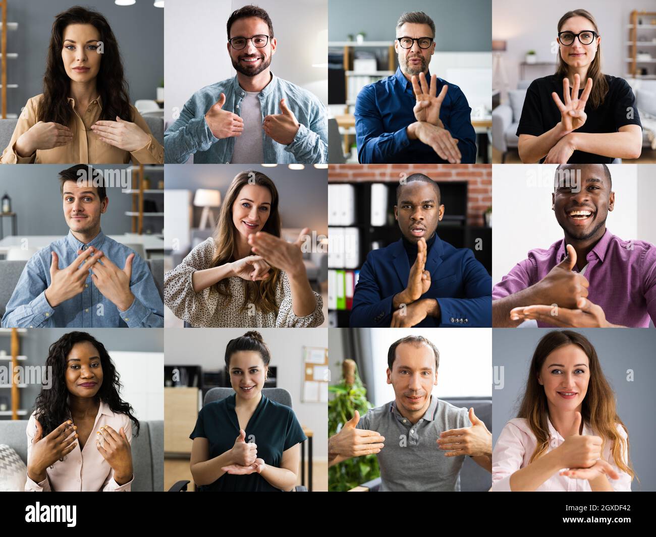 People Learning Deaf Sign Language In Video Conference Stock Photo - Alamy