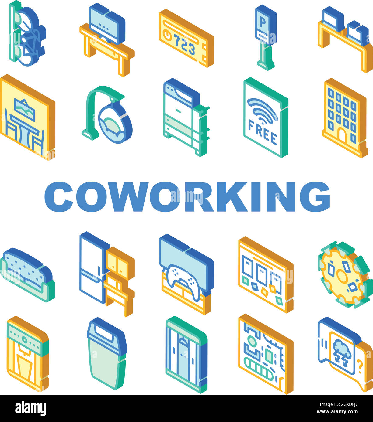 Coworking Work Office Collection Icons Set Vector Stock Vector Image ...