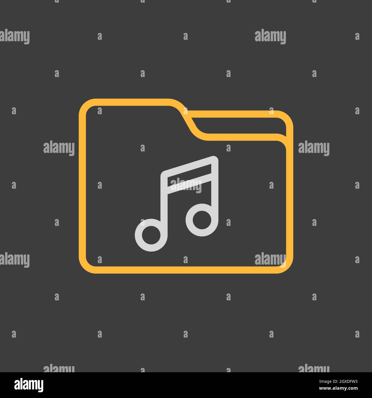 File folder with music note vector icon on dark background. Music sign ...