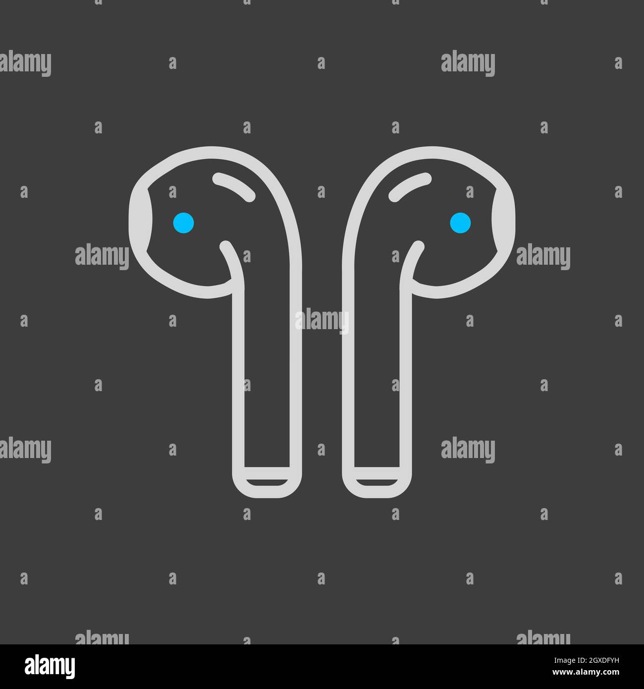 Airpods wireless headphones vector icon on dark background. Music sign ...