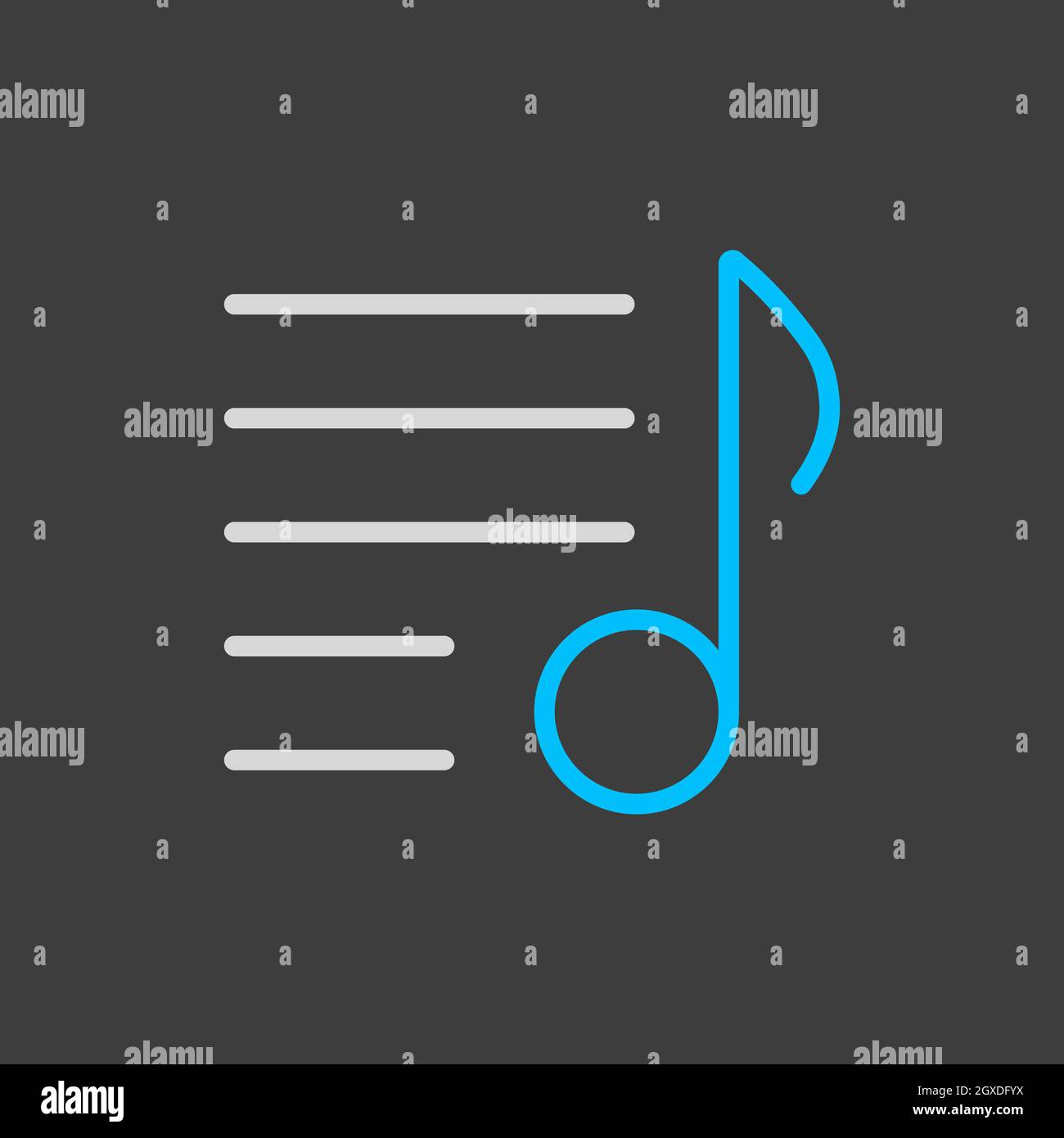 Music playlist vector icon on dark background. Musical note and list ...
