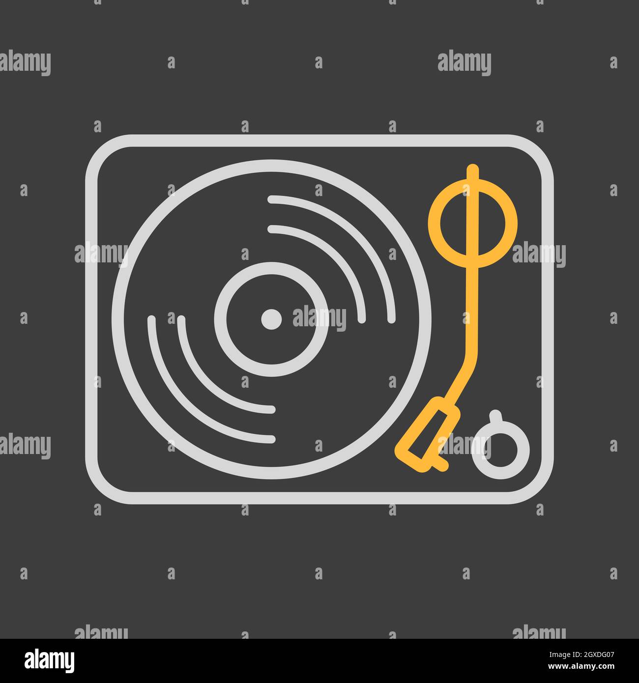 Vinyl record player vector flat icon on dark background. Music sign ...