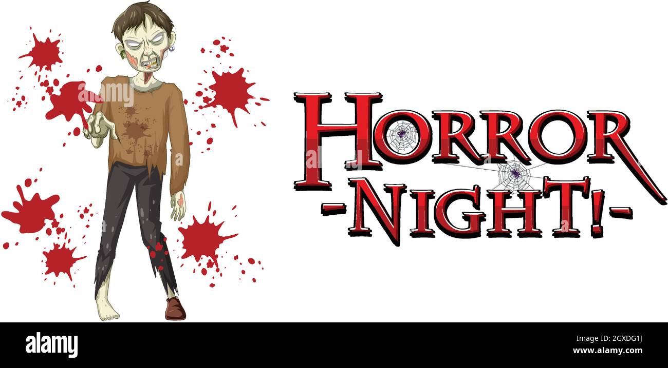 Horror Night text design with creepy zombie illustration Stock Vector ...
