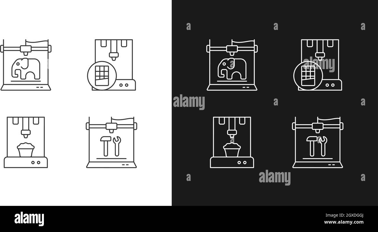 3d printed physical objects linear icons set for dark and light mode ...