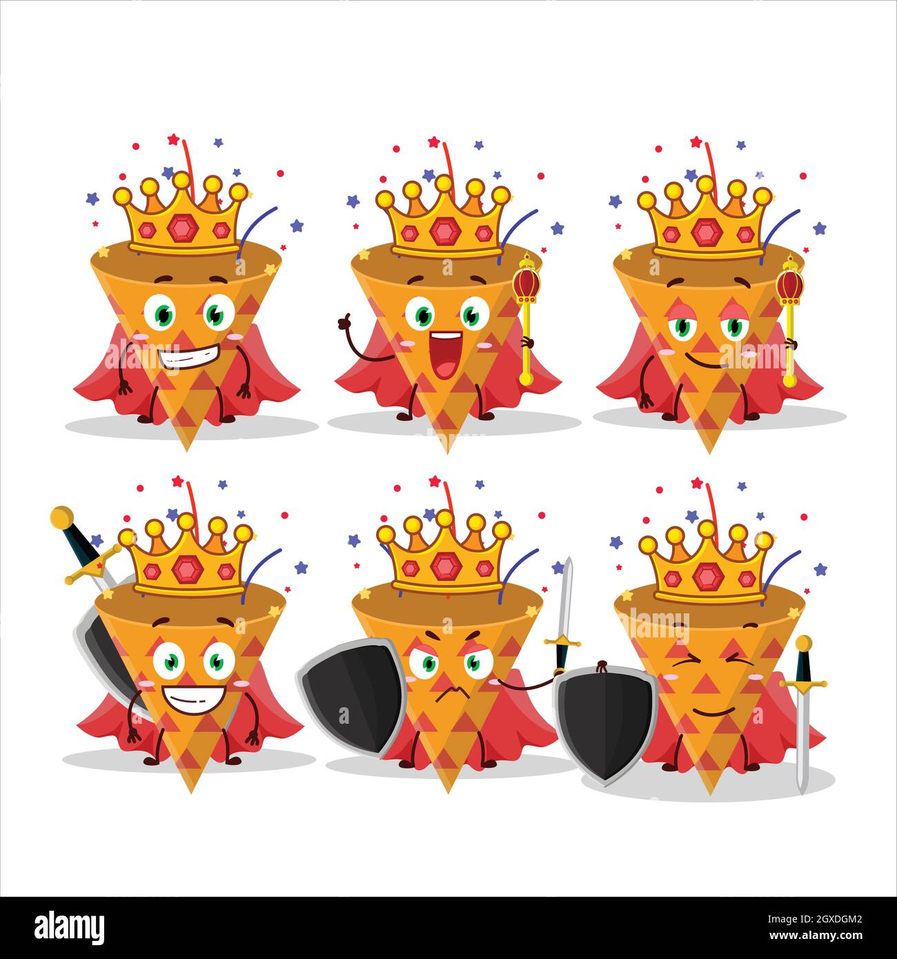 A Charismatic King red rocket firework cartoon character wearing a gold ...
