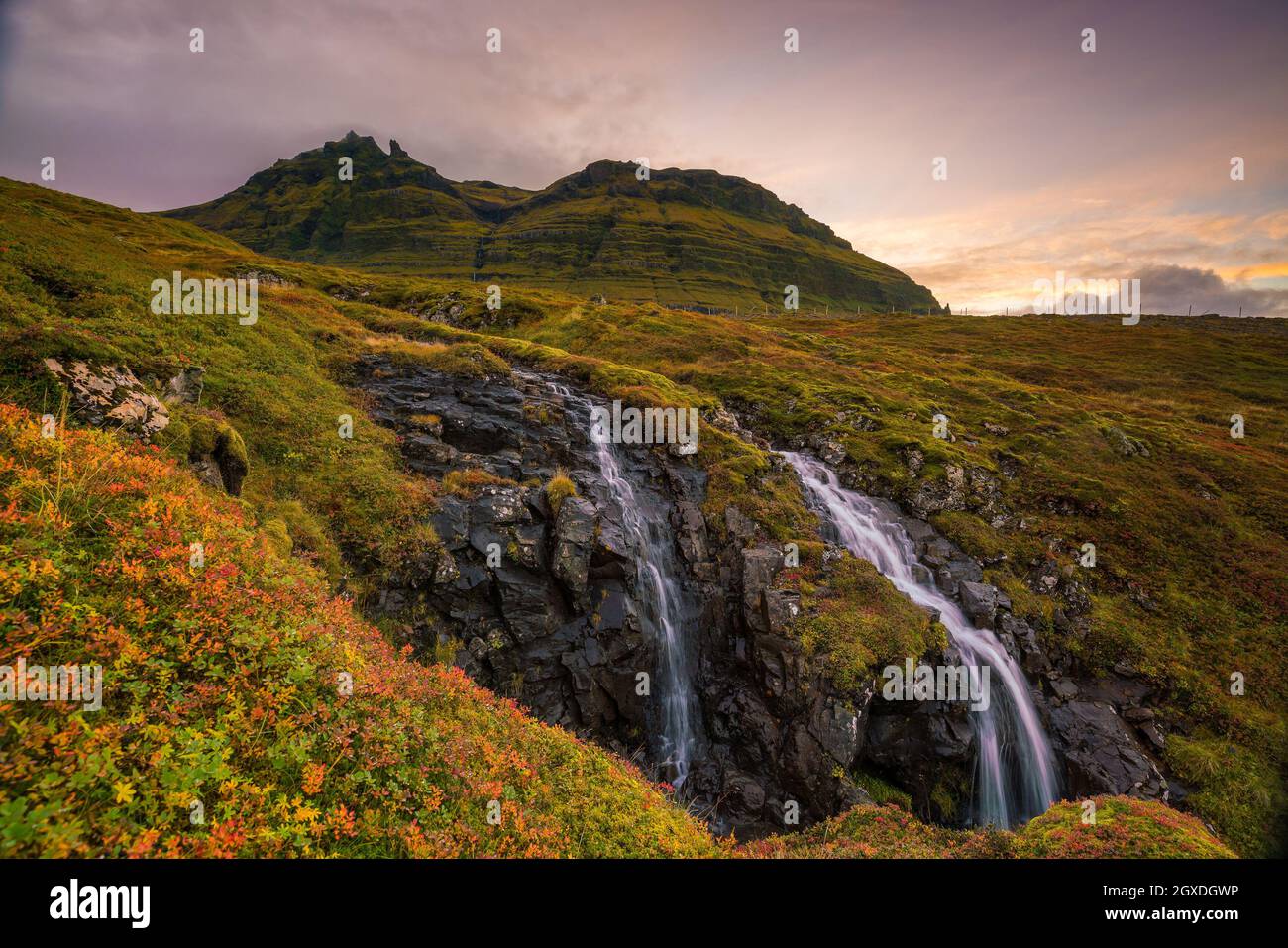 Landscape of mountain and waterfall in Iceland in autumn Stock Photo ...