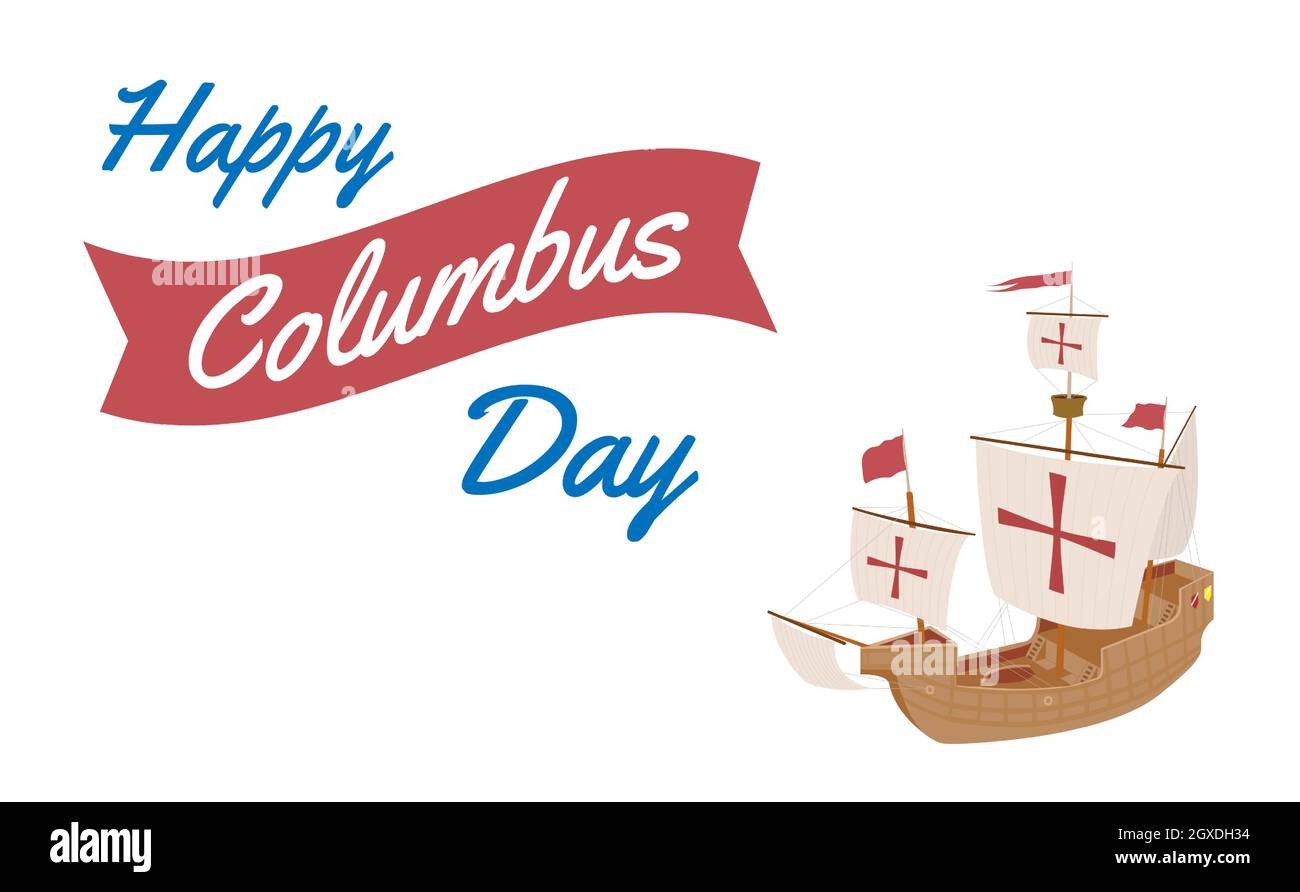Christopher Columbus Day Design with ship on white background Poster ...