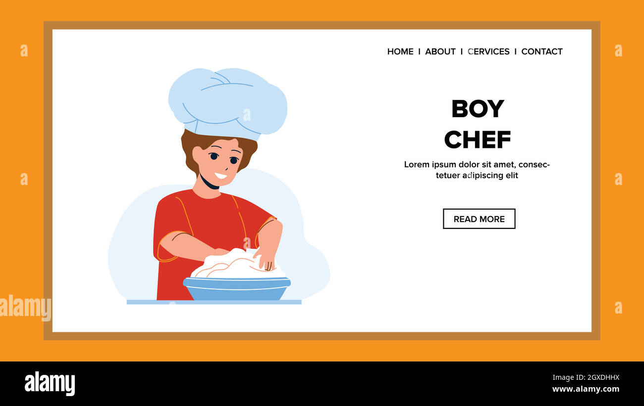 Boy Chef Prepare Dough For Delicious Cakes Vector Stock Vector Image ...