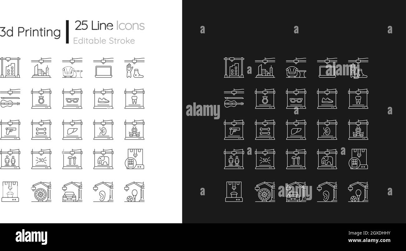 3d printing technology linear icons set for dark and light mode Stock Vector Image & Art - Alamy