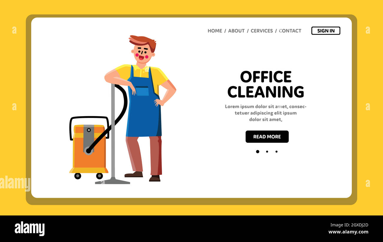Office Cleaning Service Worker With Vacuum Vector Stock Vector Image ...