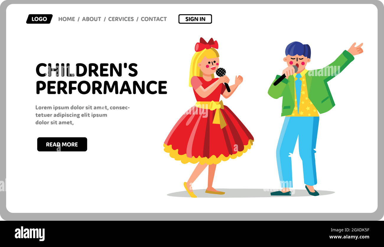 Children Performance Song In Microphone Vector Illustration Stock ...