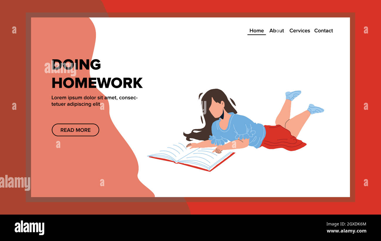 Doing Homework And Reading Literature Girl Vector Stock Vector Image ...