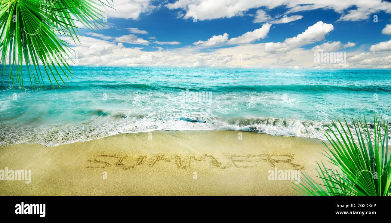 Paradise summer holiday on tropical island resort with sandy beach ...