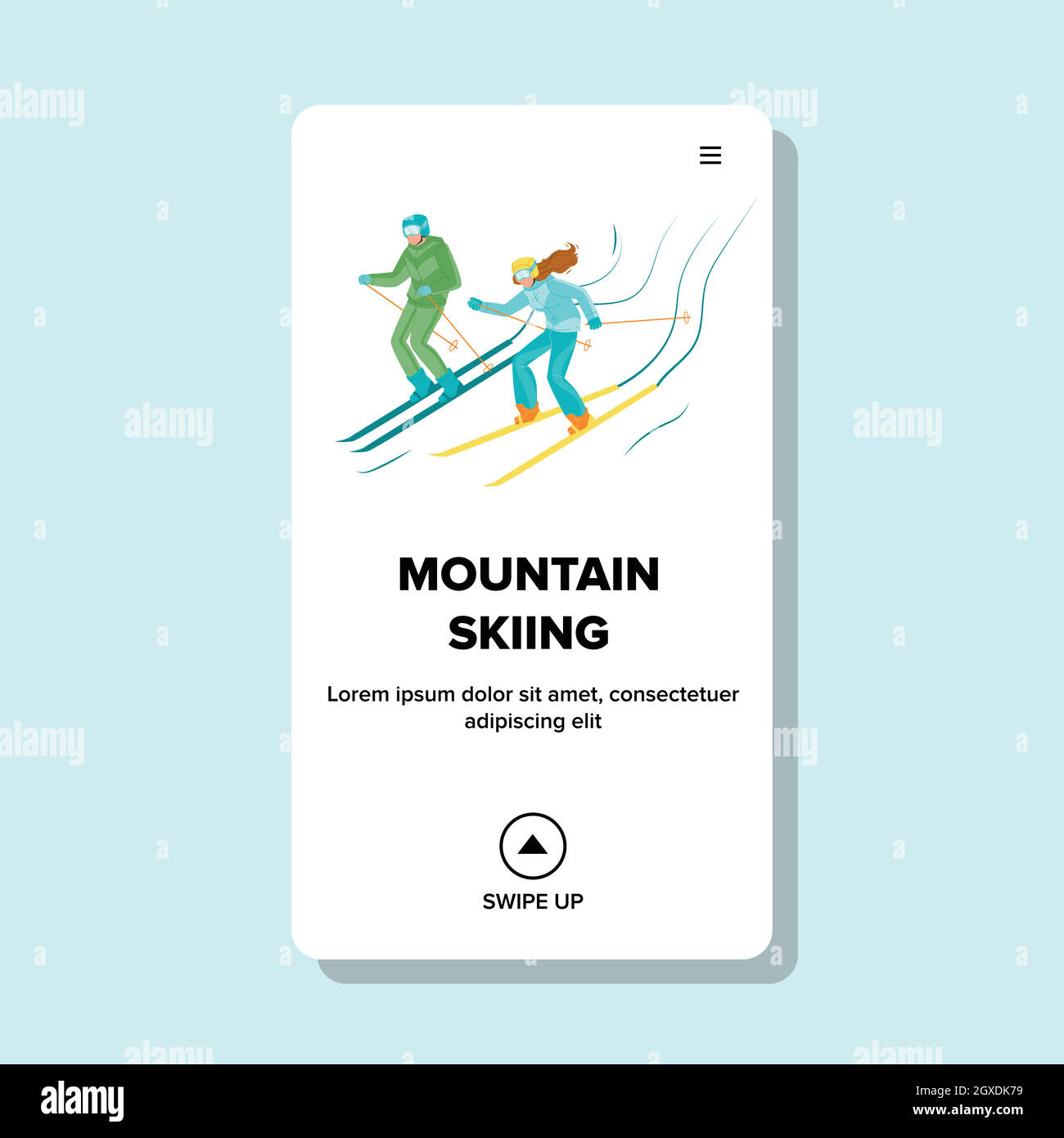 Mountain Skiing Active Sportive Vacation Vector Illustration Stock ...
