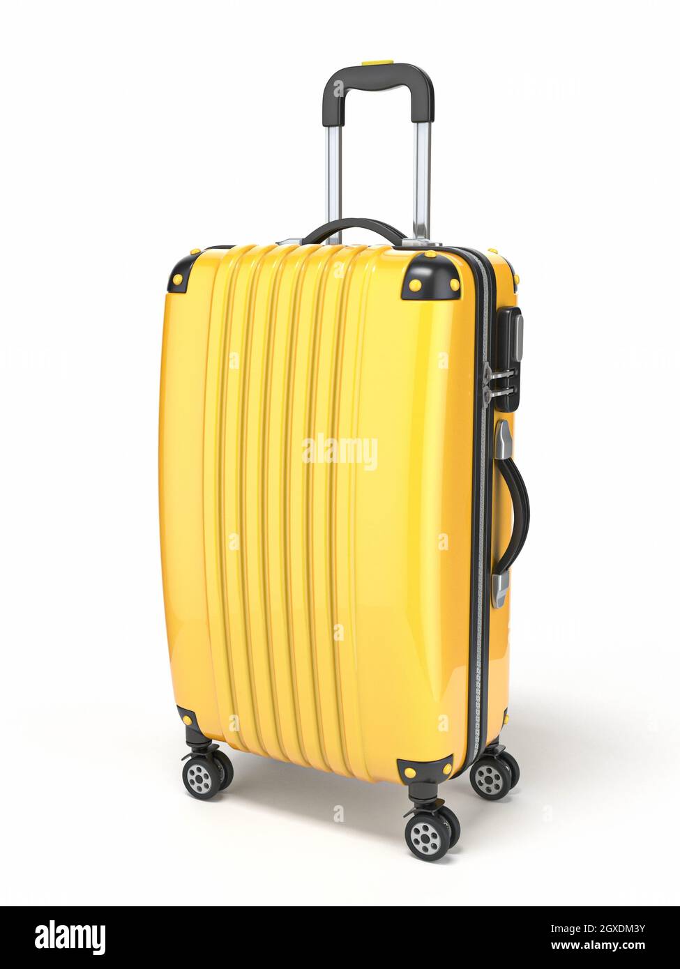 Yellow suitcase 3D render illustration isolated on white background ...