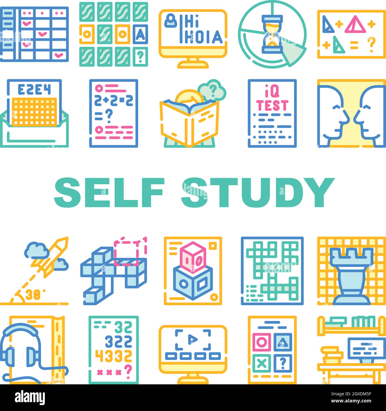 Self Study Lessons Collection Icons Set Vector Stock Vector Image & Art ...