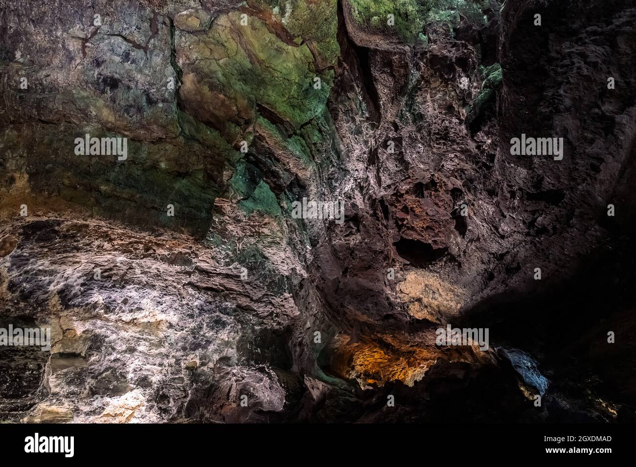From above scenic view of majestic mount with moss on curved rugged ...