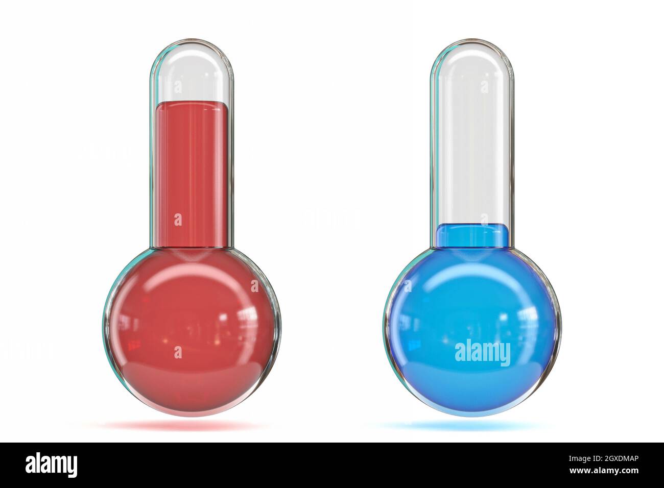 Red and blue thermometers 3D render illustration isolated on white ...