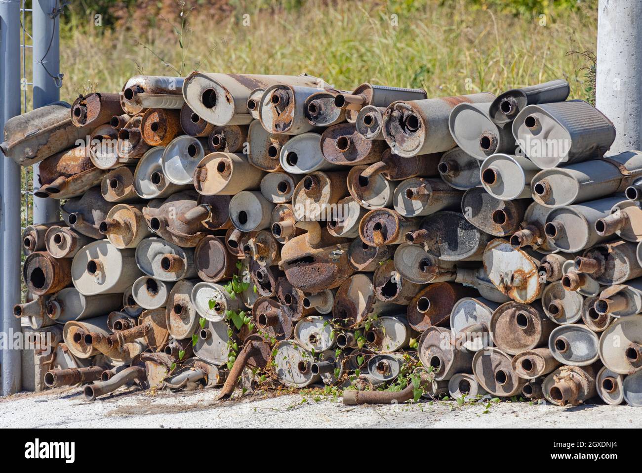 Collection of Damaged Rusty Exhaust Muffler Catalytic Converters Stock ...