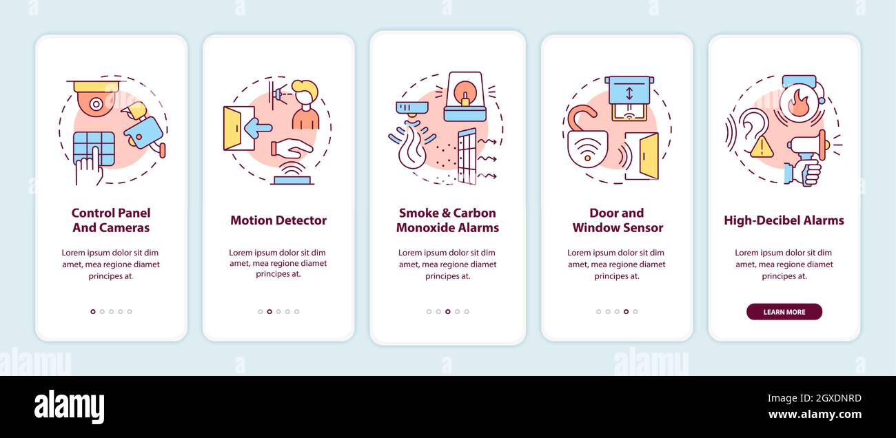 Home security system onboarding mobile app page screen Stock Vector ...