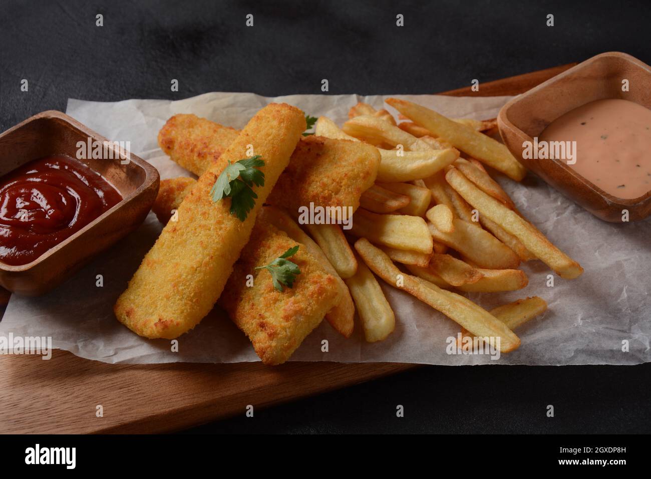 Traditional English Food - Fish and Chips. Fried fish filets and crispy ...